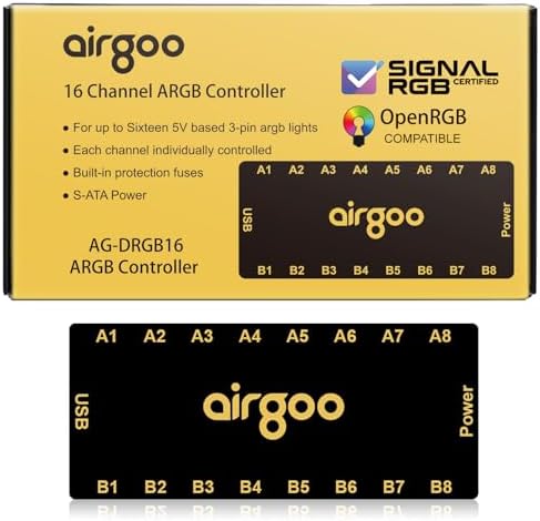 Airgoo 16-Port Signal RGB Controller - SATA Powered ARGB Controller PC ...