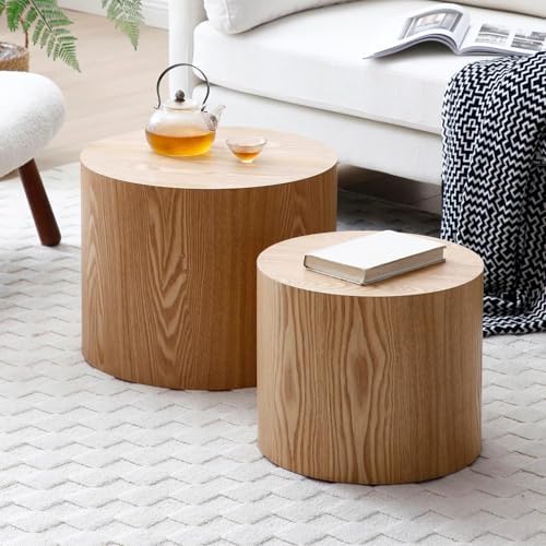 kevinplus Wood Side Table Round Nesting End Table Small Coffee Tables ...
