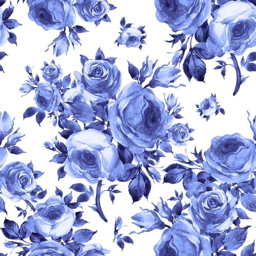 REDAMANCY Vintage Blue and White Flower Dahlia Retro Peel and Stick Wallpaper Vintage Wall Paper ...