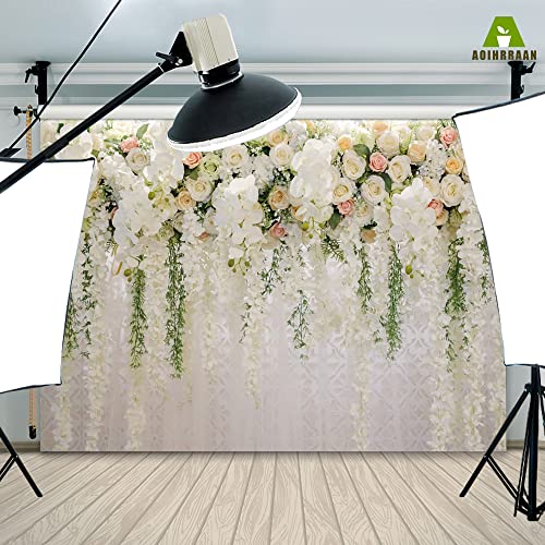 Aoihrraan 3x2m Wedding Backdrop White Blooming Flowers Green Wisteria ...