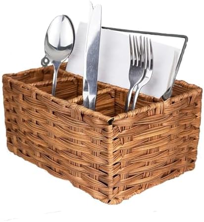 Amazon.com: Flatware Organizer, Wicker Woven Divided Cutlery Storage ...