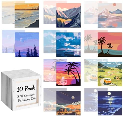 Amazon.com: Sherr 12 Pcs Pre Printed Canvas Cute Canvas Painting Set ...