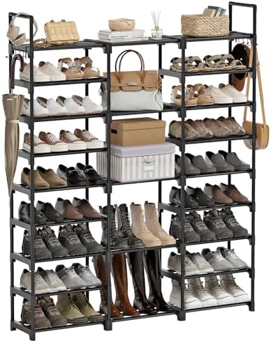 ROJASOP 10 Tier Shoe Rack with Covers,Large Capacity Stackable Tall ...