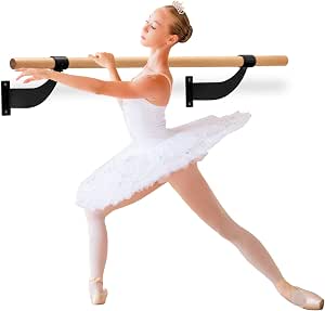Goplus Wall Mounted Ballet Barre, 4 FT Solid Beech Wood Ballet Bar with ...
