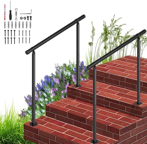 Fogein 2Pack 3 Step Hand Rails for Outdoor Steps, Black Powder Coated ...