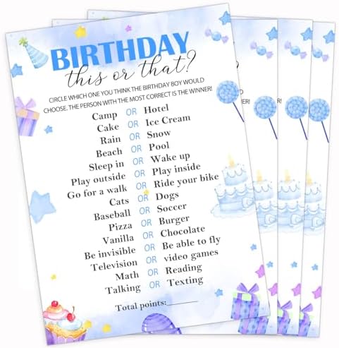 Amazon.com: Boys Birthday This Or That Games - 20 Birthday Game Card ...