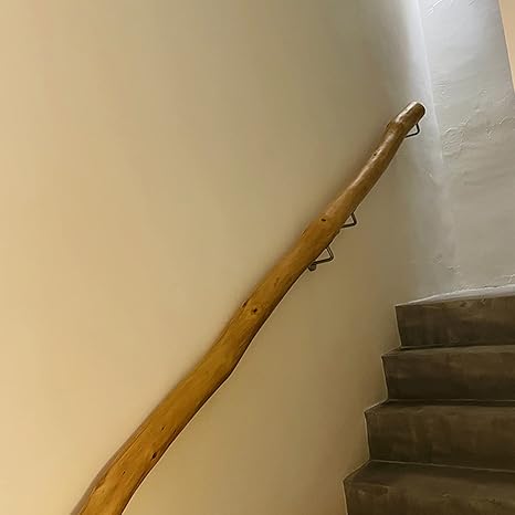 Rustic Natural Solid Wood Handrail Complete Kit with Metal Bracket, Non ...