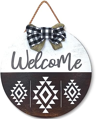 Amazon.com : Boho Welcome Sign for Front Door, 3D Round Wooden Hanging ...