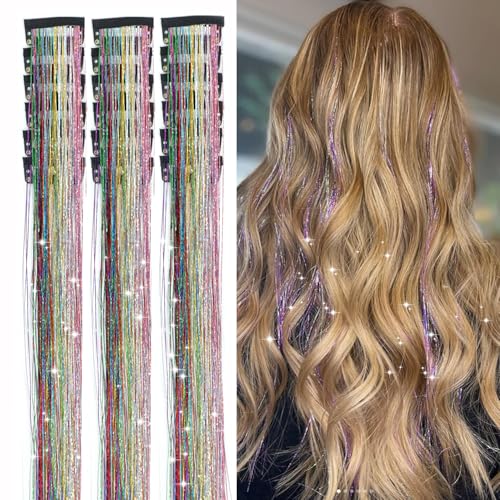 18pcs Hair Tinsel Clip in Hair Tinsel Kit Glitter Tinsel Hair ...