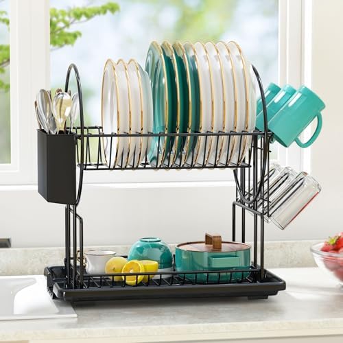 SMHOUSE 304 Stainless Steel Dish Drainer Rack, 2 Tier Dish Drying Rack ...