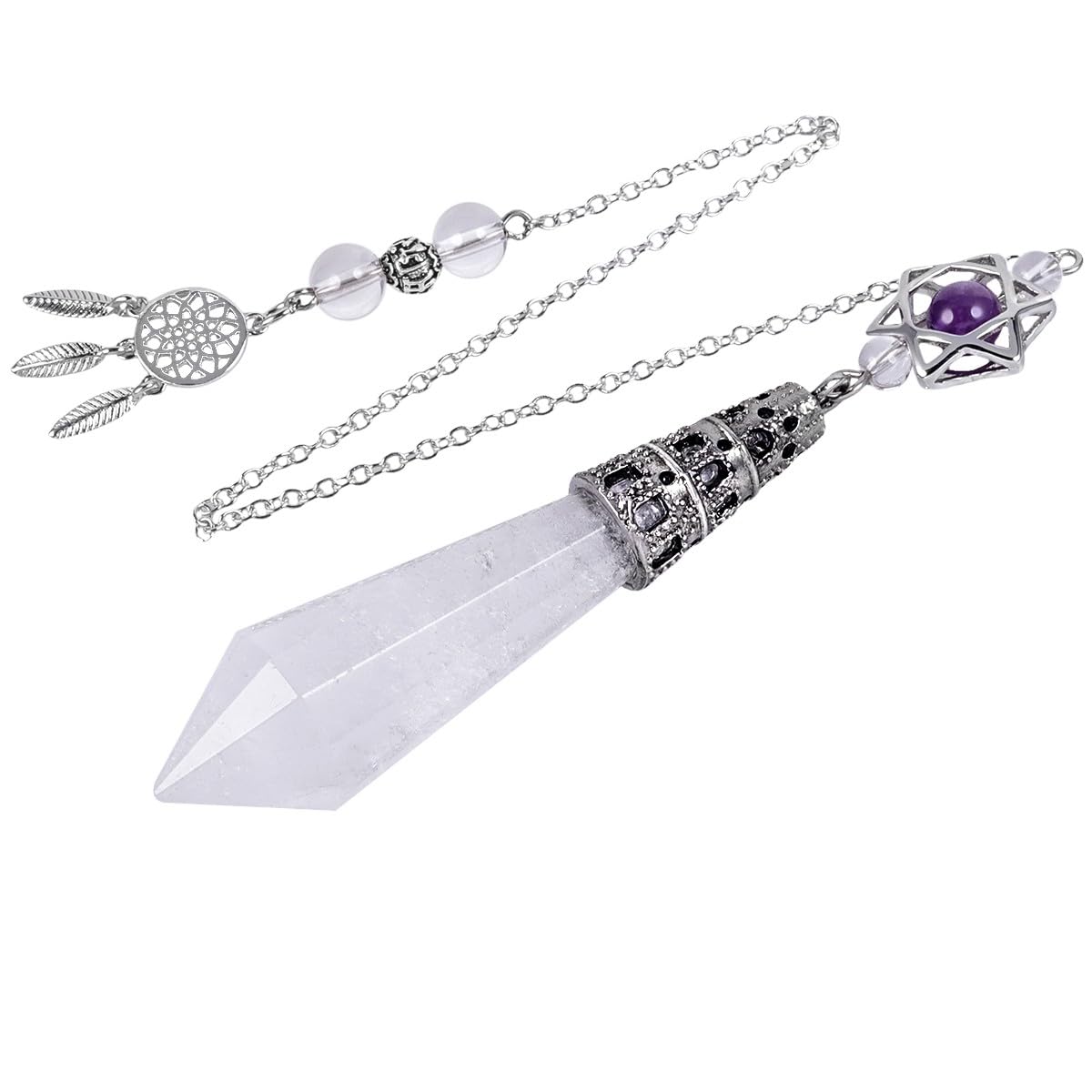 mookaitedecor Natural Clear Quartz Crystal Divination Dowsing Pendulum ...