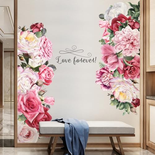 Amazon.com: Supzone Pink Peony Rose Wall Stickers Large Peony Flower ...