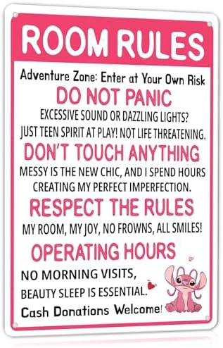Amazon.com: Cute Room Decor For Teen Girls Room Rules Sign Pink Bedroom ...