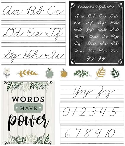 Carson Dellosa 39 pc Farmhouse Cursive Alphabet & Number Line Bulletin ...