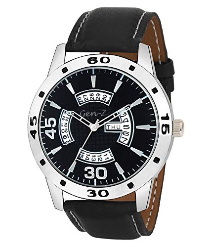 Gen Z Black Day and Date Watch Leather Analog : Amazon.in: Fashion