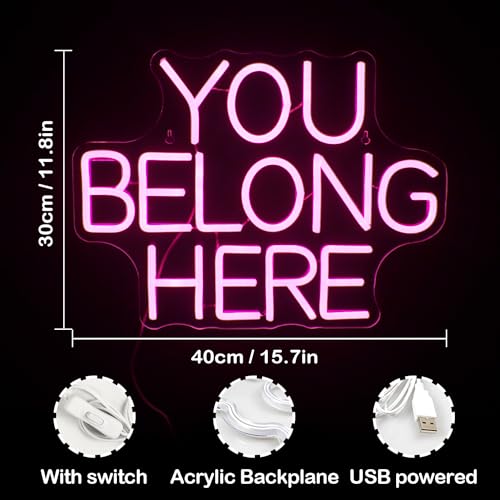Snapklik.com : You Belong Here Neon Sign Pink Led Sign Word Neon Lights ...