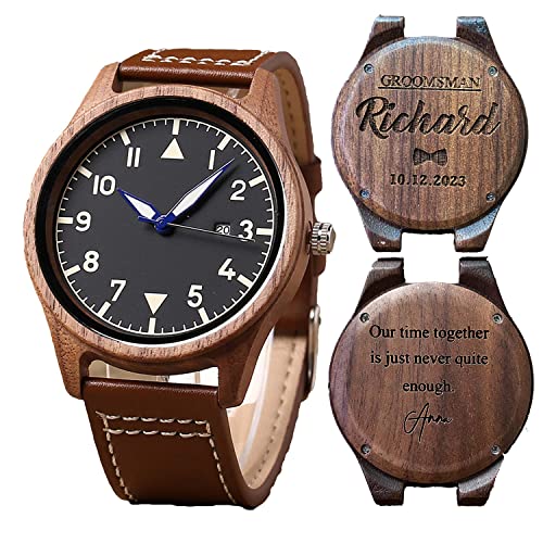Personalized Walnut Wood Wooden Date Watch, Groomsmen Gift, Mens Gift ...
