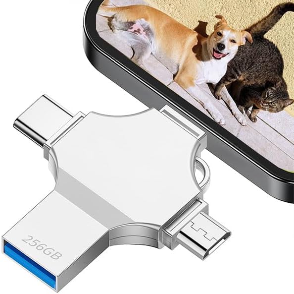 USB Stick 256 GB, 4 in 1 Memory Stick for Mobile Phone with USB 3.2 ...