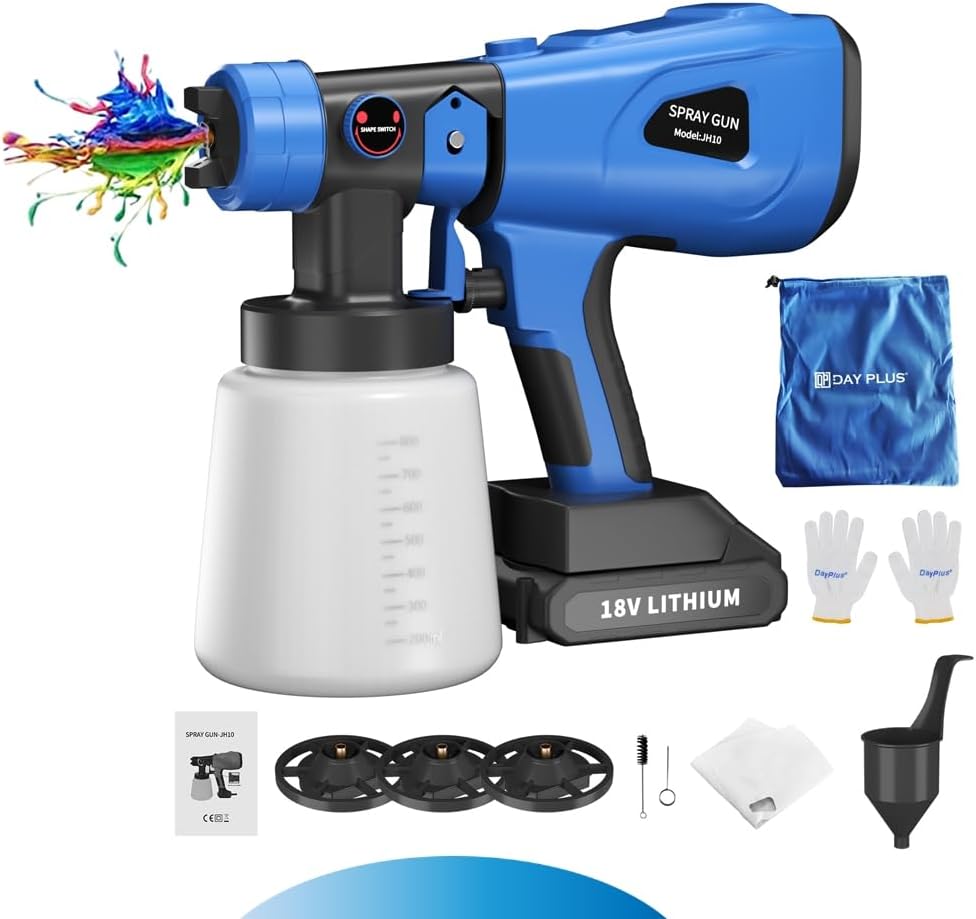 Qimu 18V Cordless Electric Spray Gun Paint Sprayer, 1000ml Tank, 4 ...