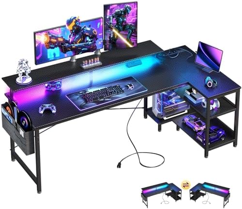 Amazon.com: ODK 66 Inch Gaming Desk with USB Charging Ports and LED ...