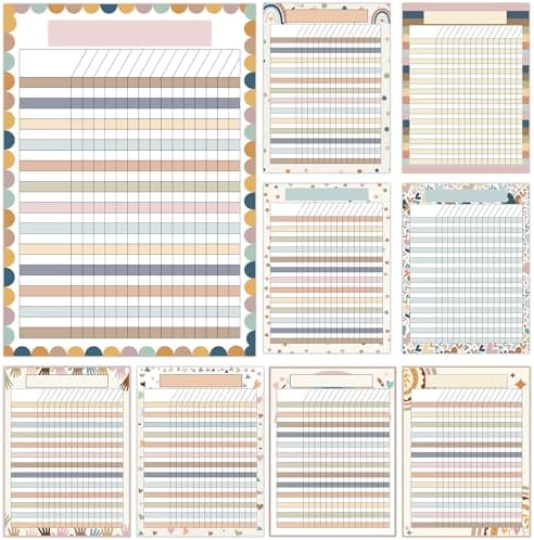 Amazon.com : 9 PCS Boho Rainbow Classroom Charts Boho Classroom ...