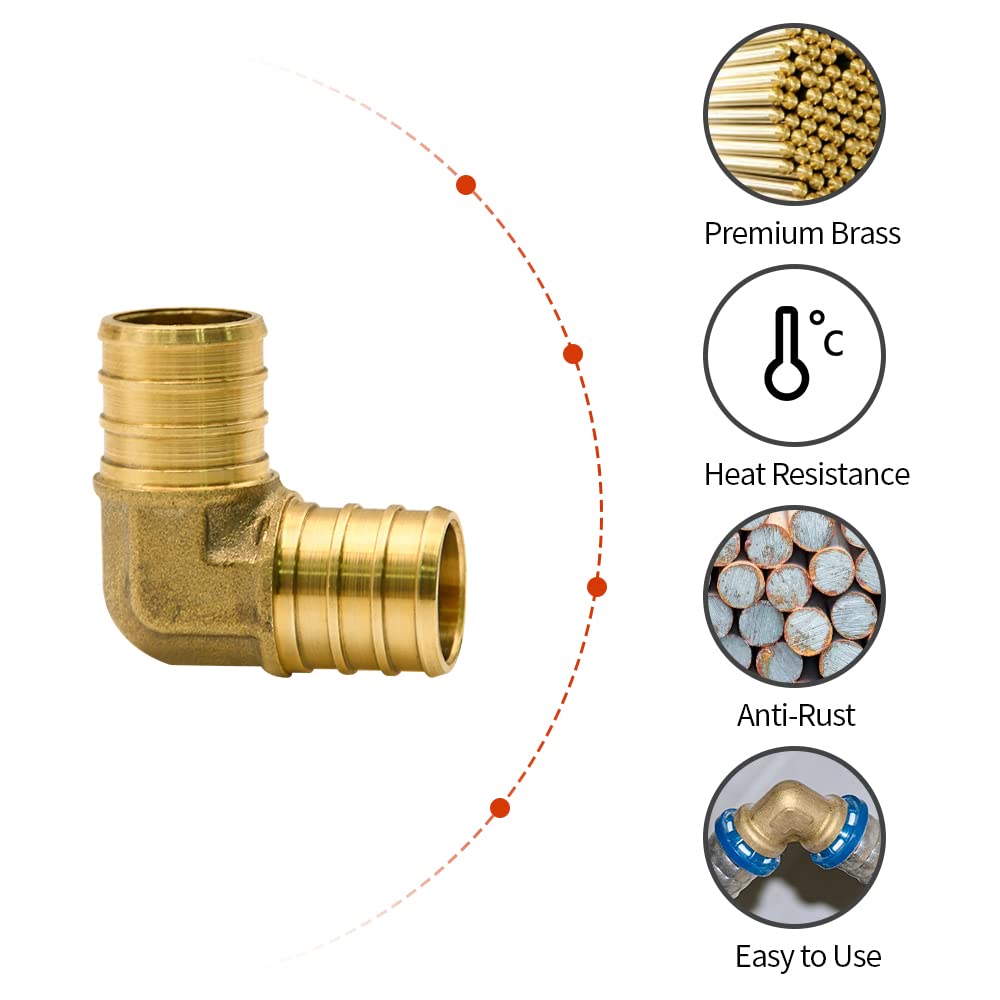 Snapklik.com : 10 Pack 3/4" PEX Fittings, PEX Elbow Fittings, Brass PEX ...