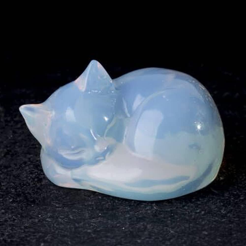 Amazon.com: OwMell 2" Opal Opalite Cat Statue Hand-Carved Healing Stone ...