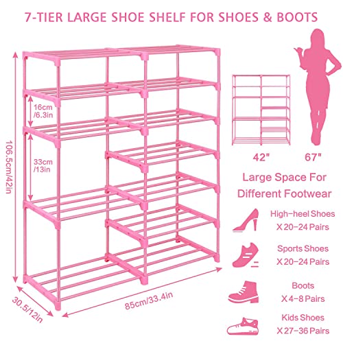 Snapklik.com : 7-Tier Large Pink Shoe Rack, 24-30 Pairs Tall Shoe ...