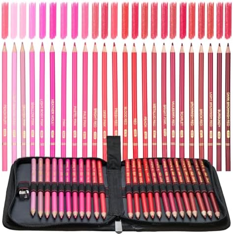 Amazon.com: ZZWUAPT Red Pink Colored Pencils,Oil Based Wooden Colored ...