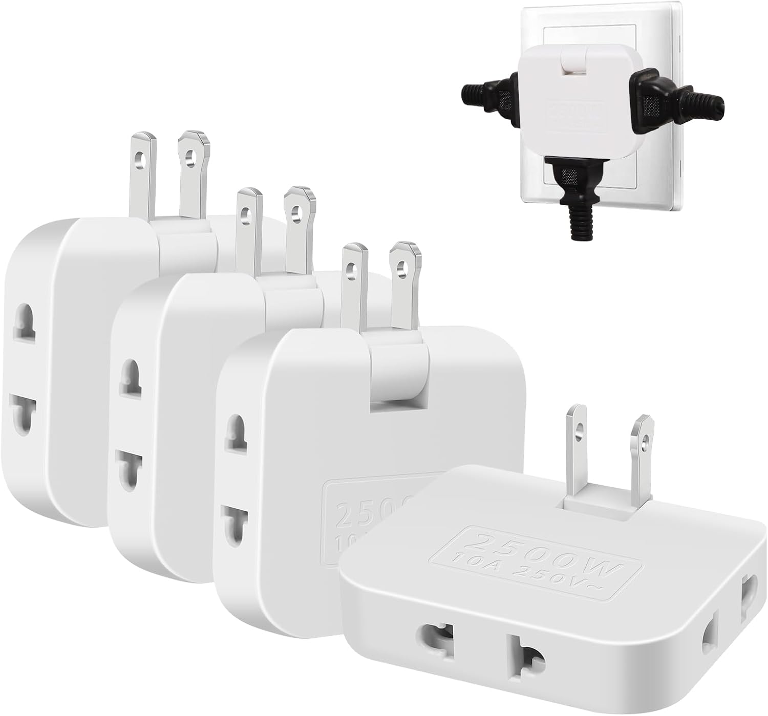 Amazon.com: MIKWOAB 3 Way Flat Wall Plug Adapter, 4 Pack 180 Degree ...
