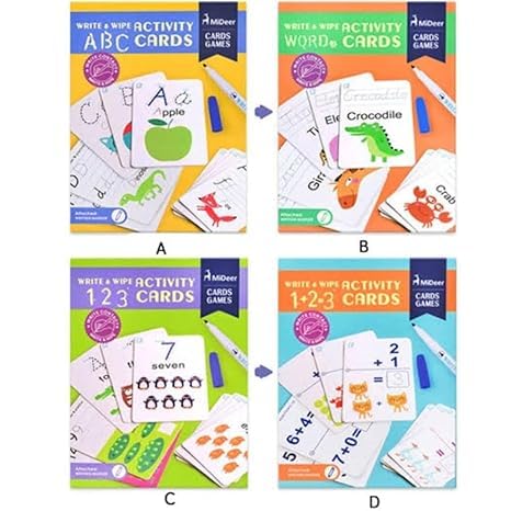 Buy SPORTSTHAL Reusable Write and Wipe Flash Card for Kids with Marker ...