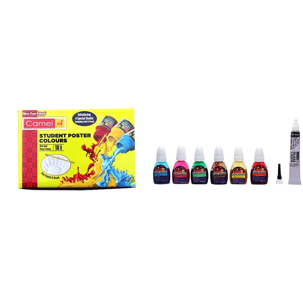 Camlin Kokuyo Pack Of 18 Shade Bottles 10Ml Each, 1 Palette, 1 Brush ...
