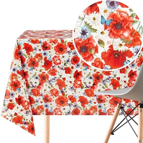 KP HOME PVC Table Cloth Wipe Clean Tablecloth Oilcloth in Red Poppy ...
