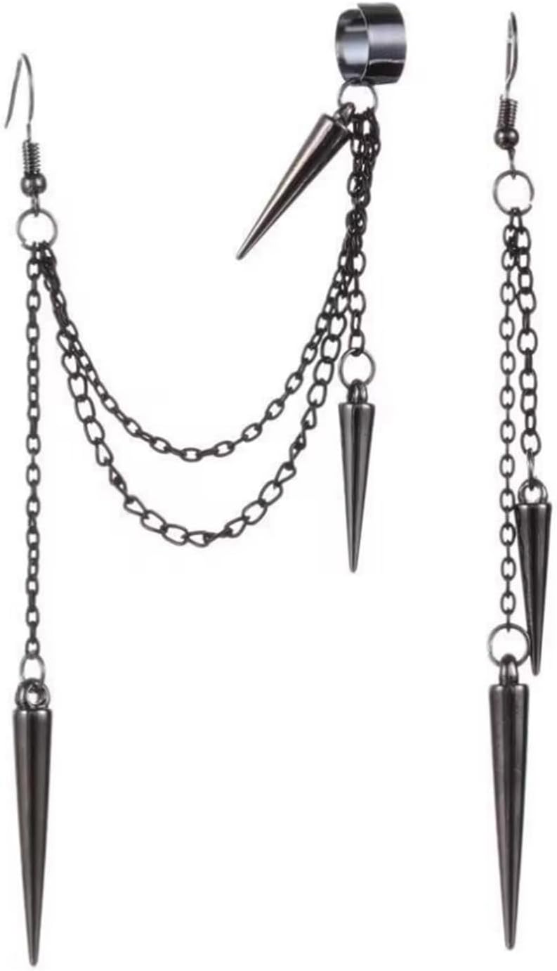Black Punk Long Tassel Chain Ear Cuff Earrings for Men Women - Hippies ...