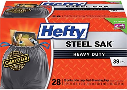 Hefty E24530 Steel Sak Heavy Duty Drawstring Trash Bags, Black, 39 Gallon : Amazon.com.mx: Salud ...