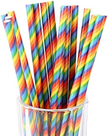 Amazon.com: Whaline 100Pcs Rainbow Striped Paper Straws Rainbow Color ...