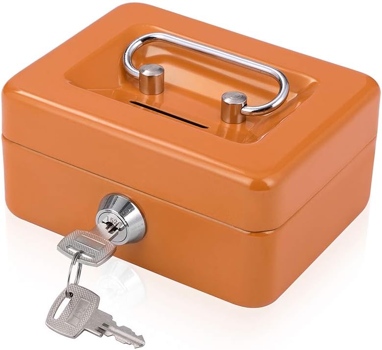 Amazon.com: Steel Cash Box with Key Lock, Metal Small Money Organizer ...