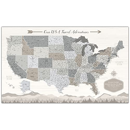 Personalized Farmhouse Push Pin USA Map on Canvas, 3 Sizes, United ...