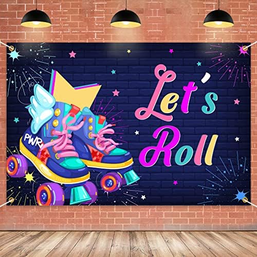 Amazon.com: Let's Roll Roller Skate Birthday Party Banner Backdrop Neon ...