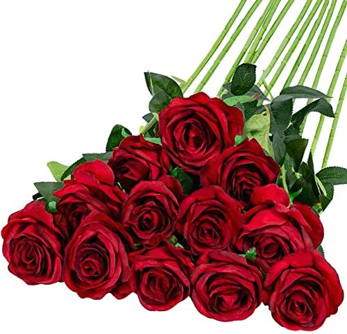 Amazon.com: Tifuly Red Roses Artificial Flowers -12 pcs Realistic ...
