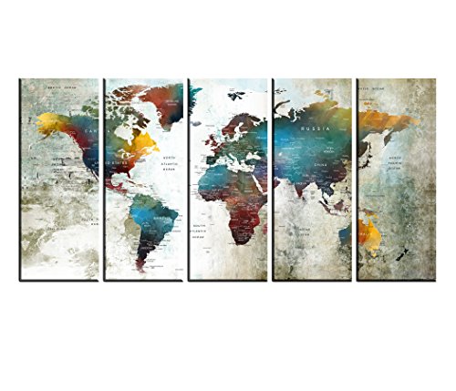 Colorful World Map Canvas Wall Art All Colors Map of the World Modern ...