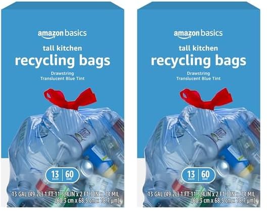 Amazon.com: Amazon Basics Blue Recycling Trash Bags, Unscented, 13 ...
