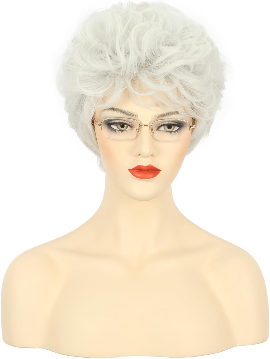 Amazon.com: karlery Old Lady Wig Short Curly Silver and White Wig ...