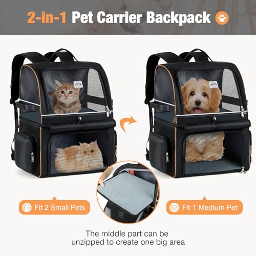 Snapklik.com : Cat Backpack Carrier For 2 Cats, Double-Compartment Pet ...