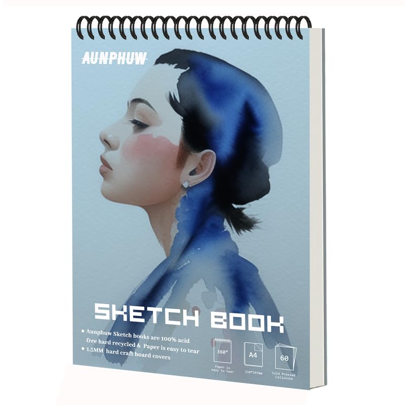Aunphuw A4 Sketch Books Drawing Pad, 120gsm Spiral Bound Sketch Paper ...