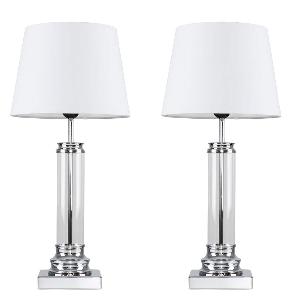 Pair of - Modern Clear Glass Column Design Touch Table Lamps with White ...