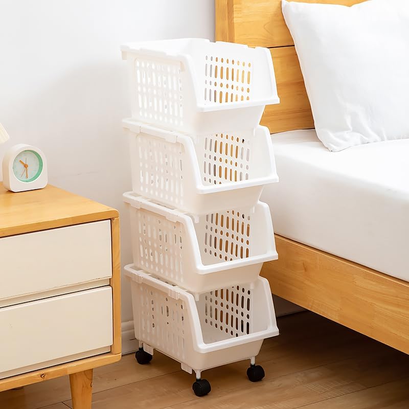 Amazon.com: Skywin Plastic Stackable Storage Bins - 4 Pack Small Open ...