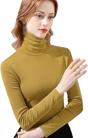 Amazon | QPQPQ レディース トップス タートル ハイネック 長袖 ロンT 無地 中厚手 カットソー インナー レディース 長袖 ...