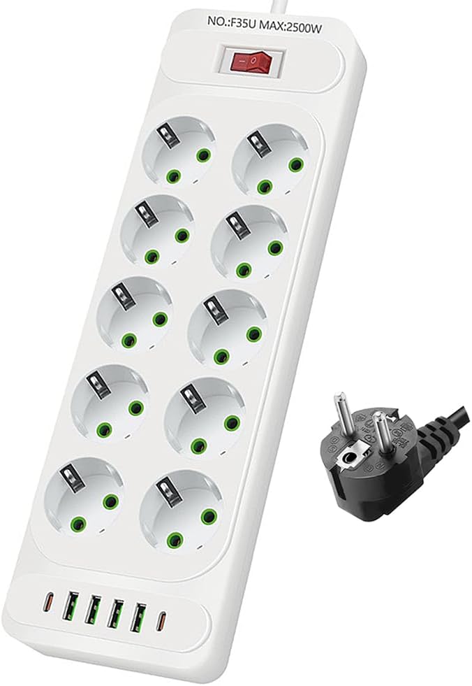 Steckdosenleiste 8 n 1 Mehrfachsteckdose mit USB, 3680W Steckerleiste ...