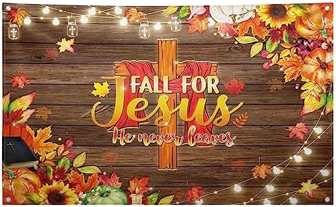 Amazon.com : Fall for Jesus Backdrop Autumn Thanksgiving He Never ...